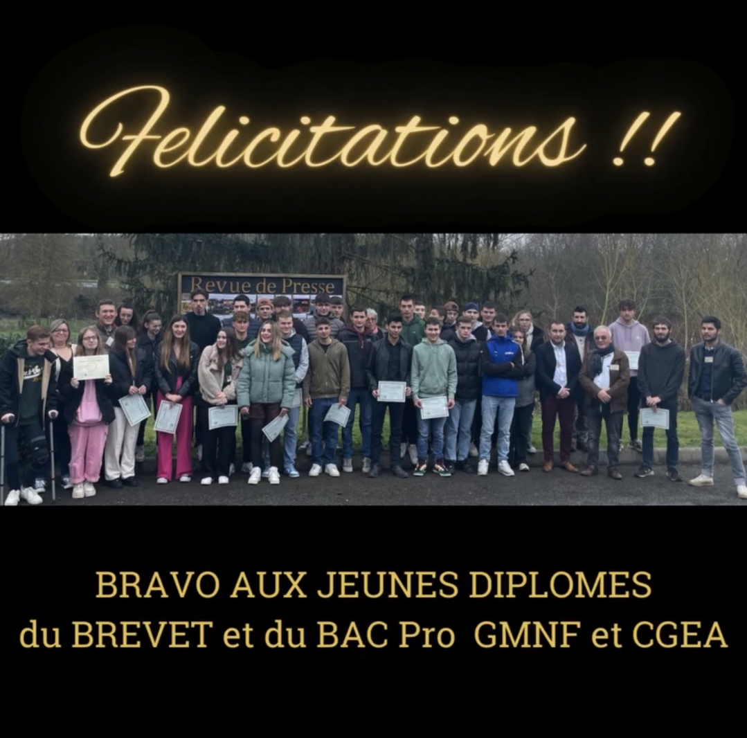 Félicitations ! Bravo aux jeunes diplômés du BREVET et du BAC Pro GMNF ...